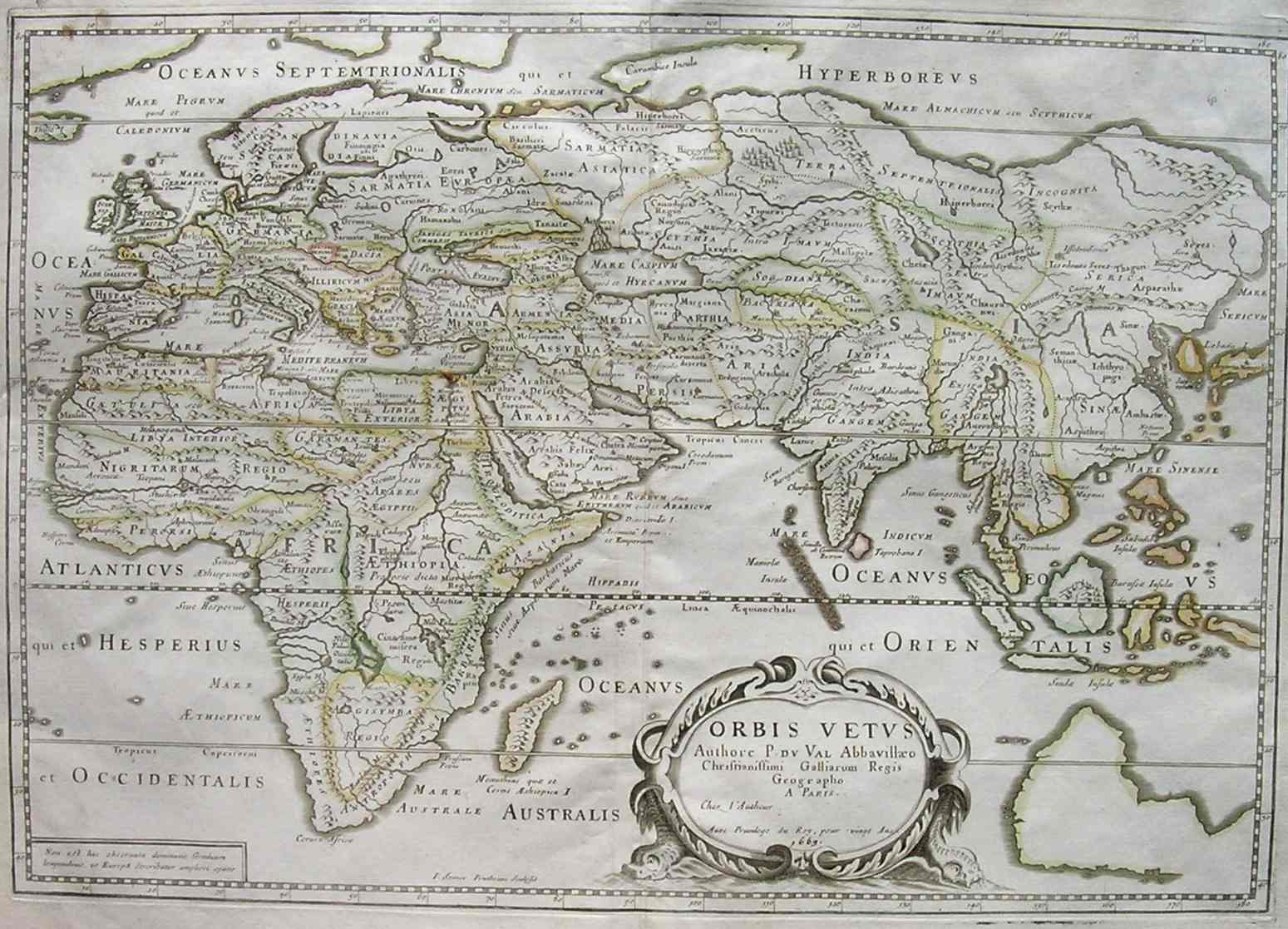 Vintage Illustration Of Old Atlas Map Of World On Ancient