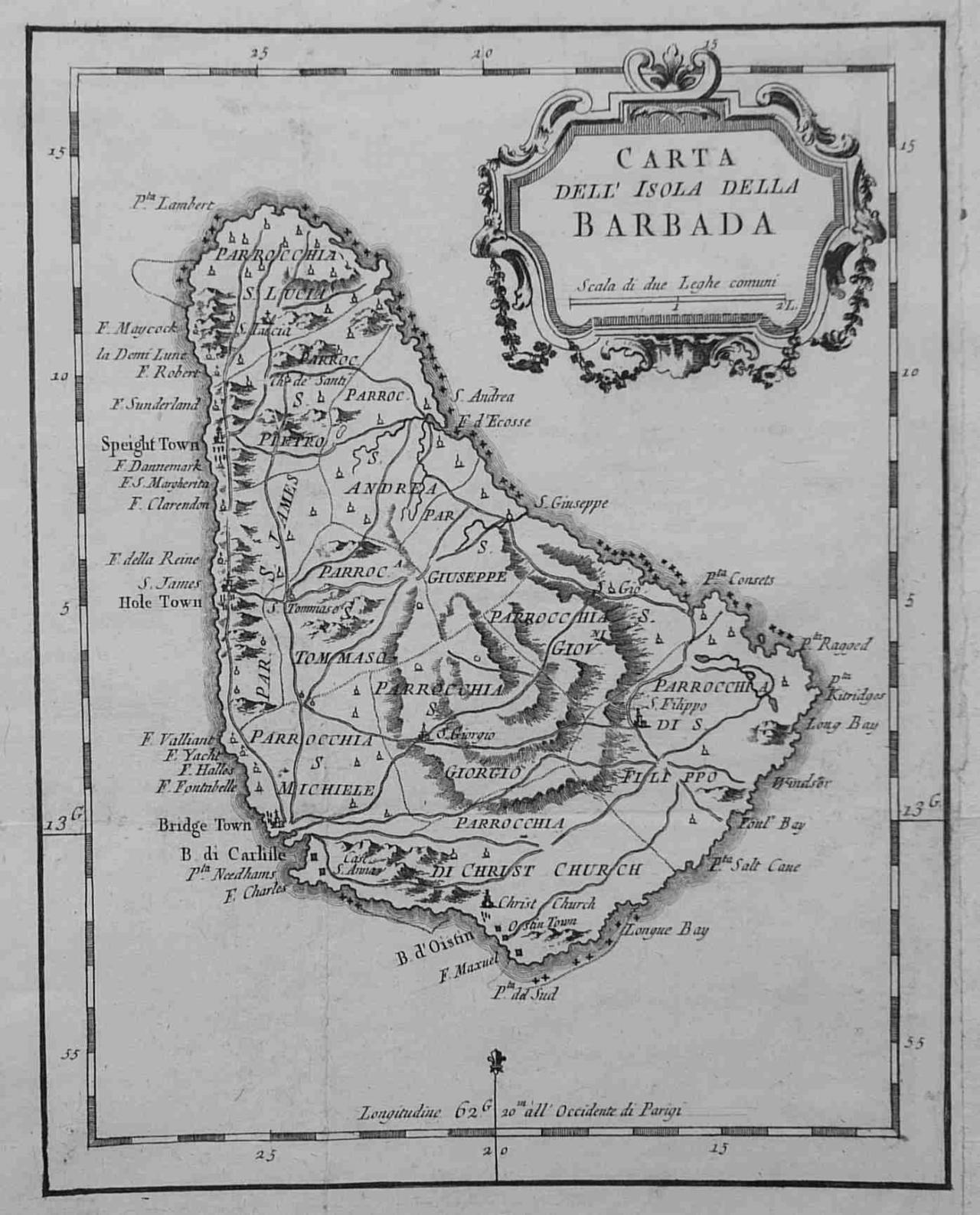 BARBADOS CARTA DELL' ISOLA DELLA BARBADA || Michael Jennings Antique ...