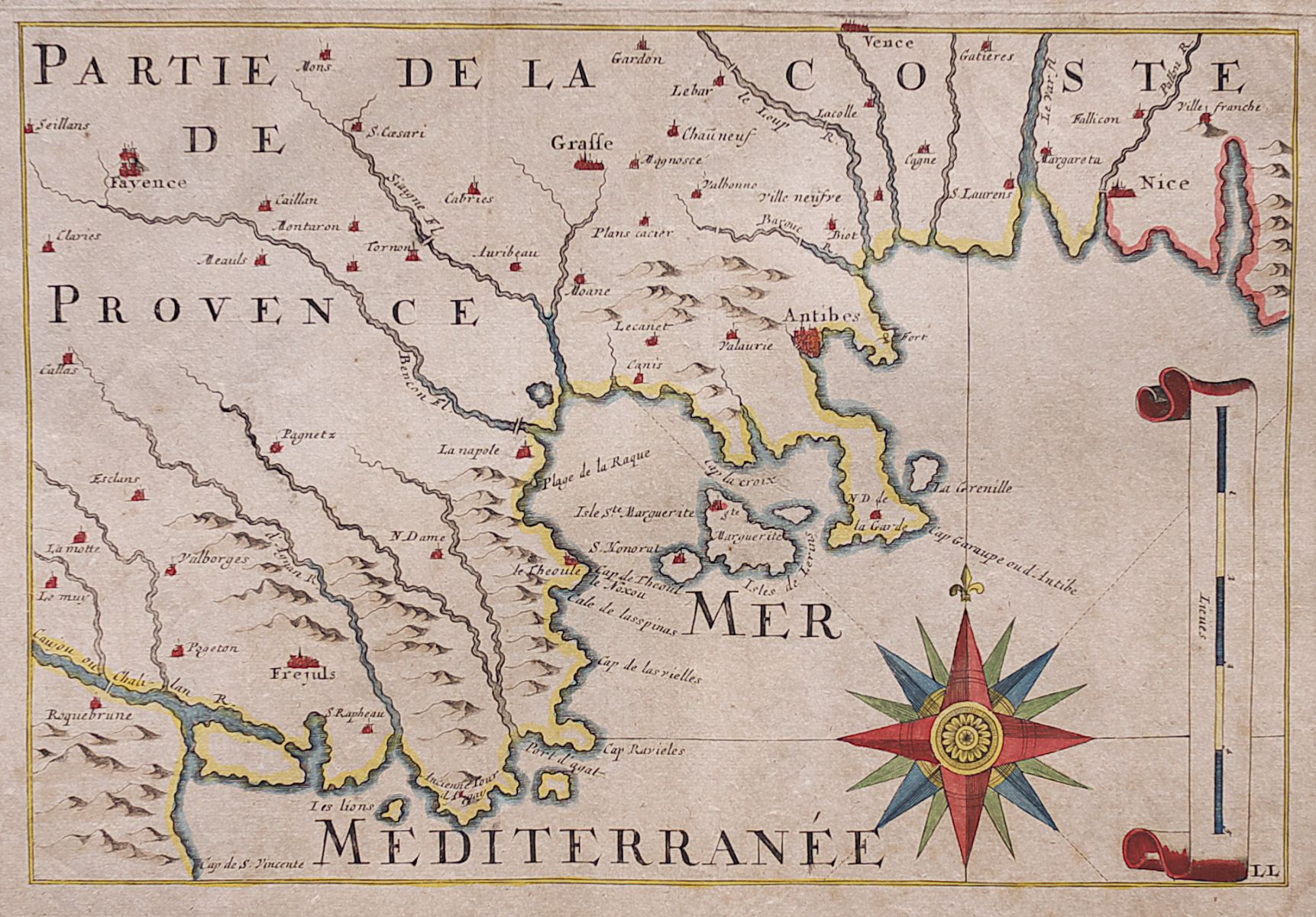 RARE MAP OF THE CANNES ANTIBES AREA || Michael Jennings Antique Maps ...