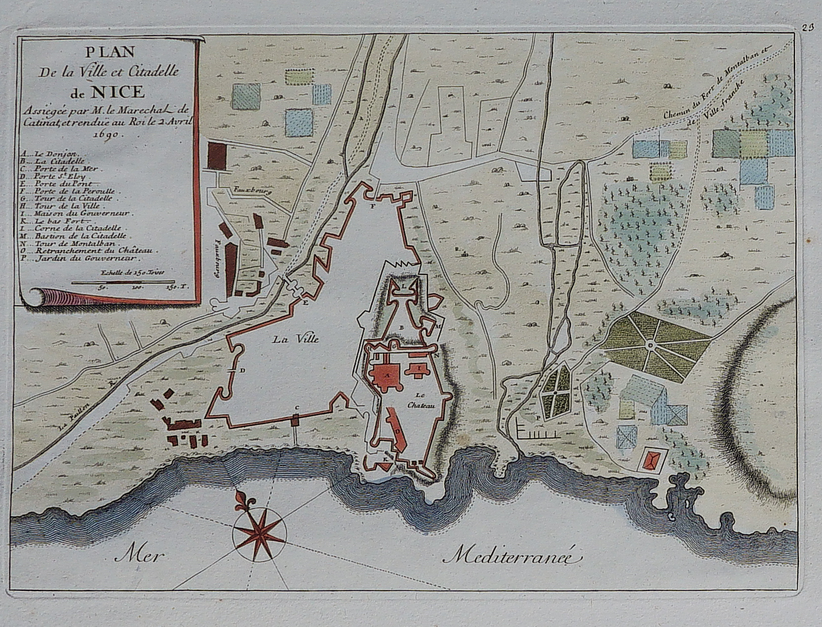 RARE PLAN OF NICE FRANCE 1690 || Michael Jennings Antique Maps and Prints