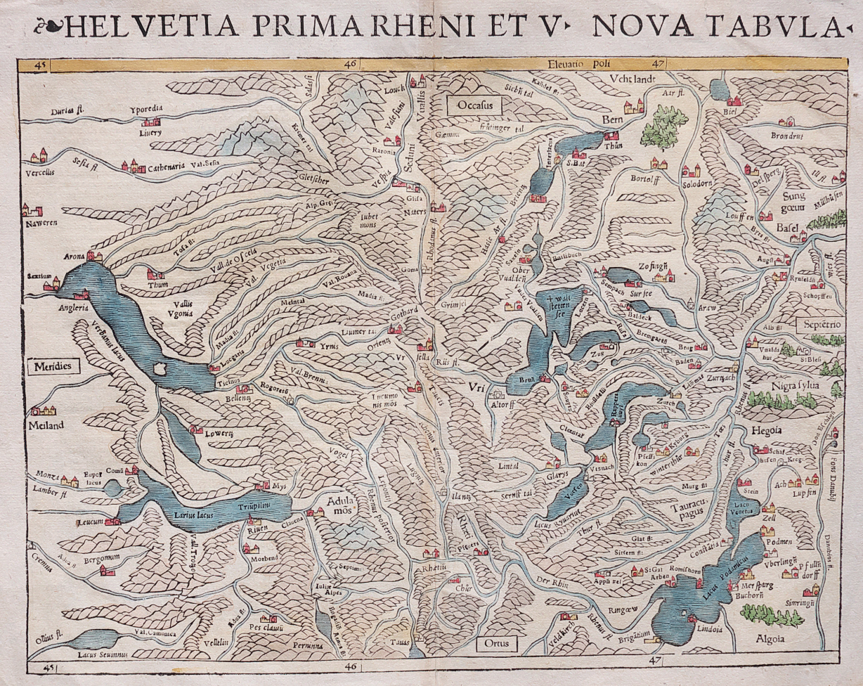 MUNSTER ONE OF EARLIEST OBTAINABLE MAPS OF SWITZERLAND 1542 || Michael ...