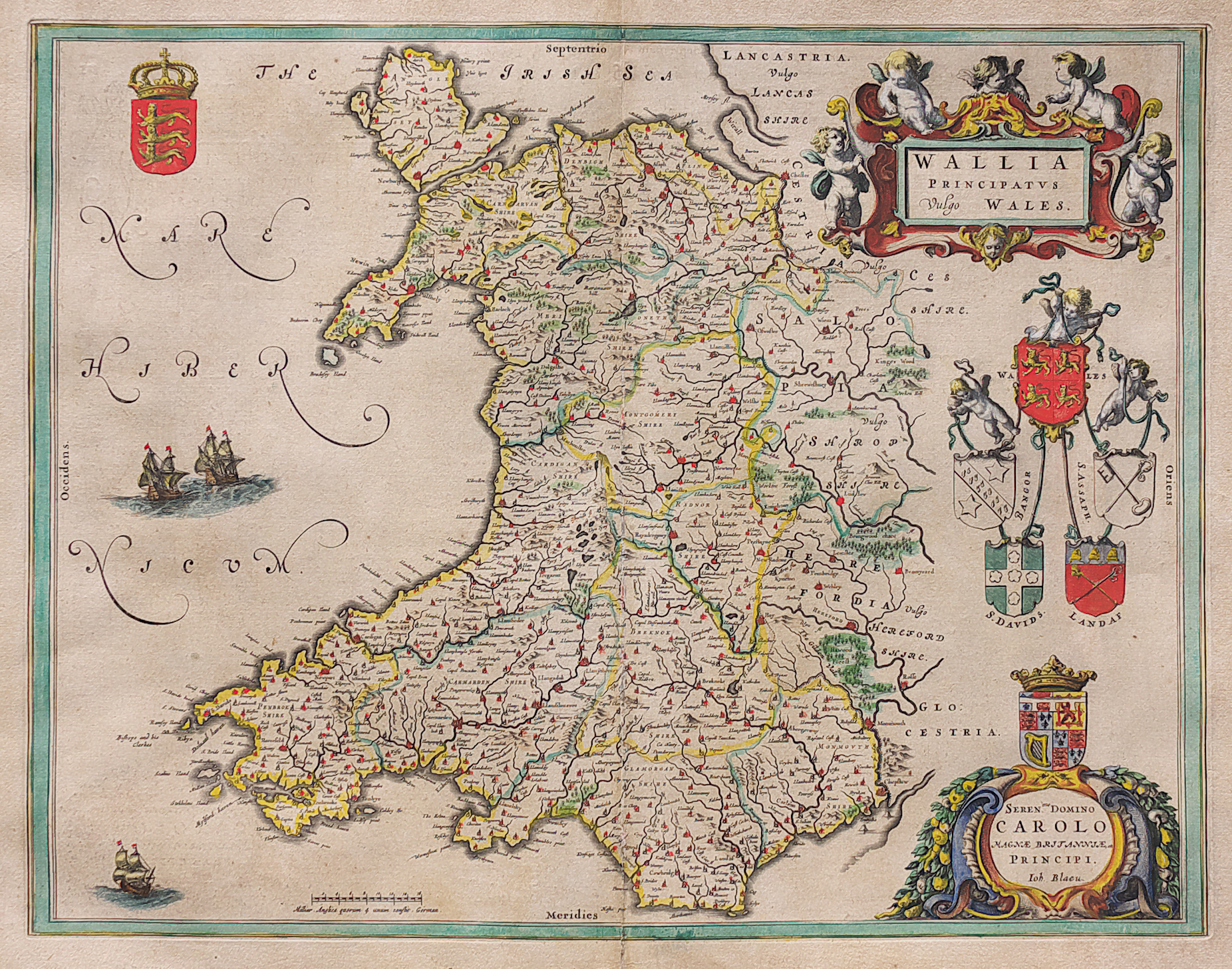 BLAEU'S FOLIO MAP OF WALES WITH ORIGINAL COLOUR || Michael Jennings ...