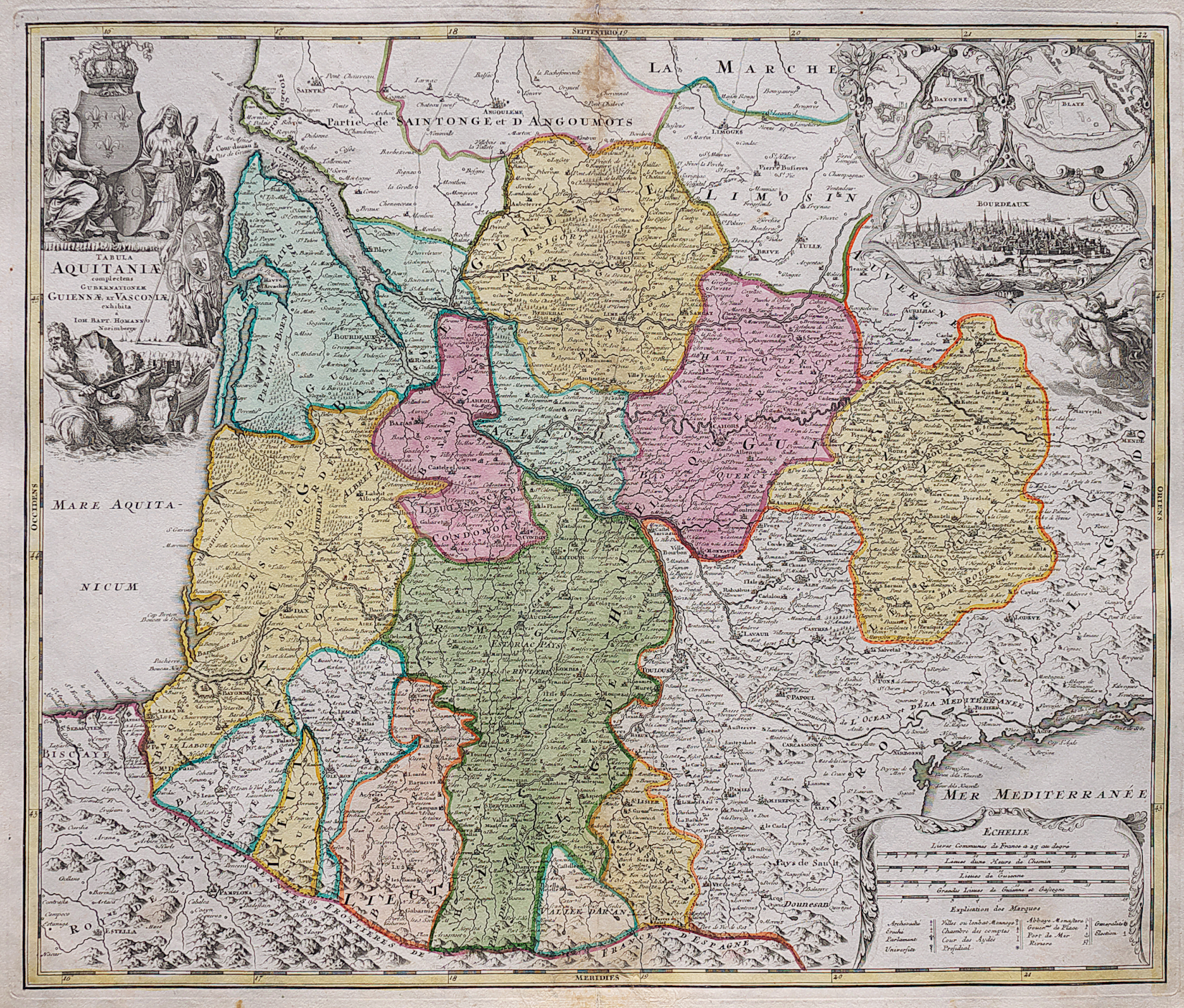 HOMANN MAP OF SOUTH WEST FRANCE BORDEAUX , DORDOGNE LOT || Michael ...