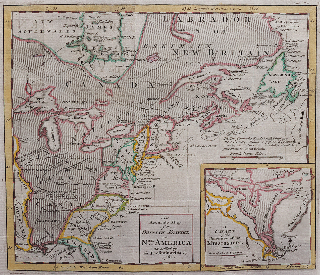 IMPORTANT MAP OF NORTH AMERICA COLONIES AFTER INDIAN WARS 1762 ...