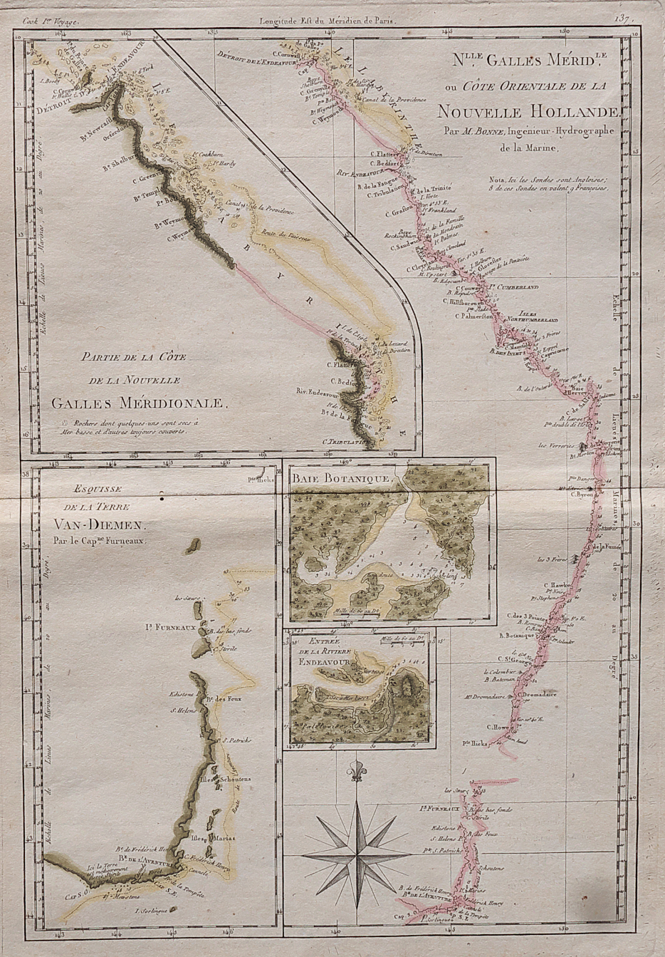 BONNE'S MAP OF COOK'S EXPLORATION OF THE EAST AUSTRALIAN COAST BOTANY ...